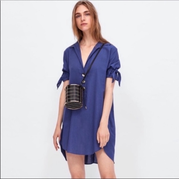 Zara | Dresses | Zara Basic Blue Linen Blend Tunic Mini Dress | Poshmark
